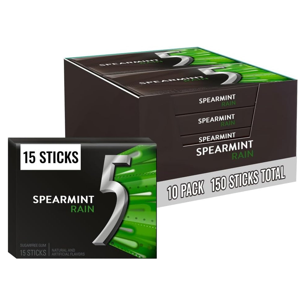 5 Gum Spearmint Rain Sugarfree – Fresh Breath Gum 15pcs – WingsMart