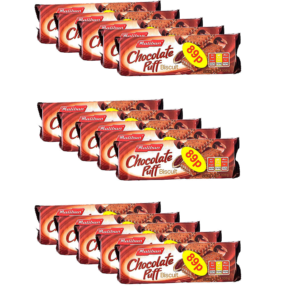 Maliban Choco Puff Biscuits — Case of 15 × 200g|Sweet Chocolate Cream ...