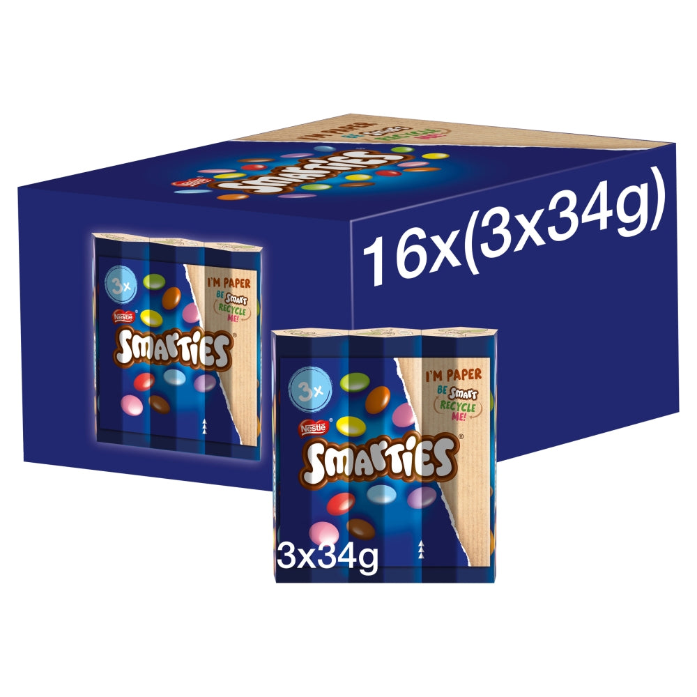 Smarties Milk Chocolate Tube Multipack 34g (3 Pack) | Case of 16 ...